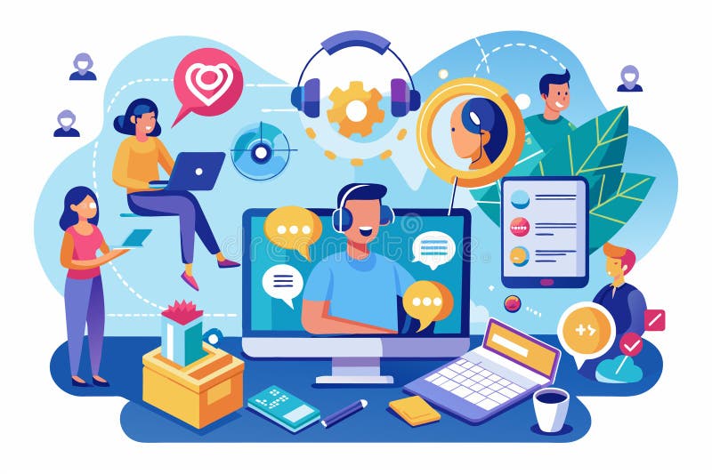 A Vibrant Illustration Shows Various Users Interacting with Online ...