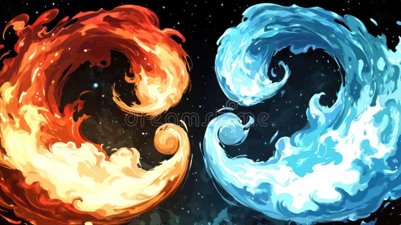 A Vibrant Illustration of Swirling Flames and Waves, Symbolizing Fire ...