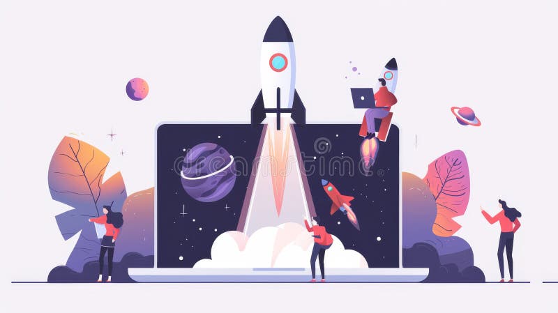 A Vibrant Illustration of a Team Working Around a Large Screen ...