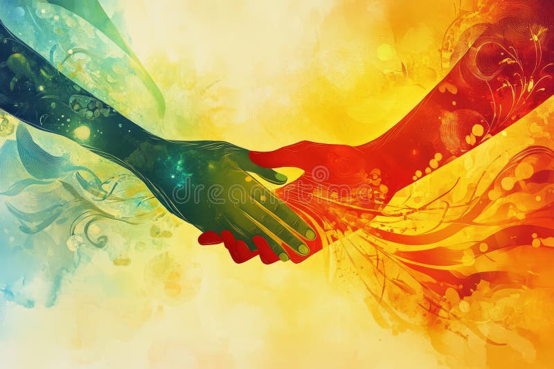 A Vibrant Illustration of Two Hands Holding Each Other, Surrounded by ...