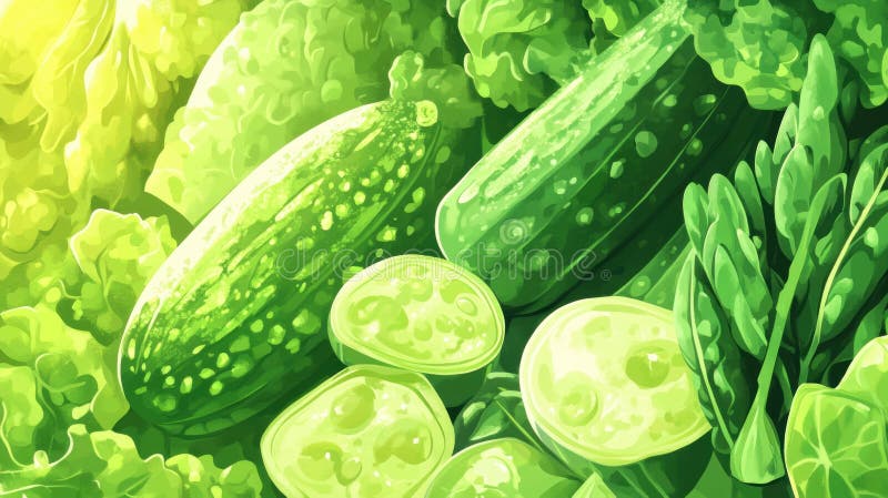 Vibrant Illustration of Various Green Vegetables Laid Out Artfully ...