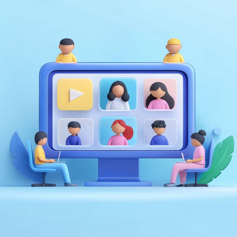 A Vibrant Illustration of Virtual Meeting with Diverse Characters on a ...