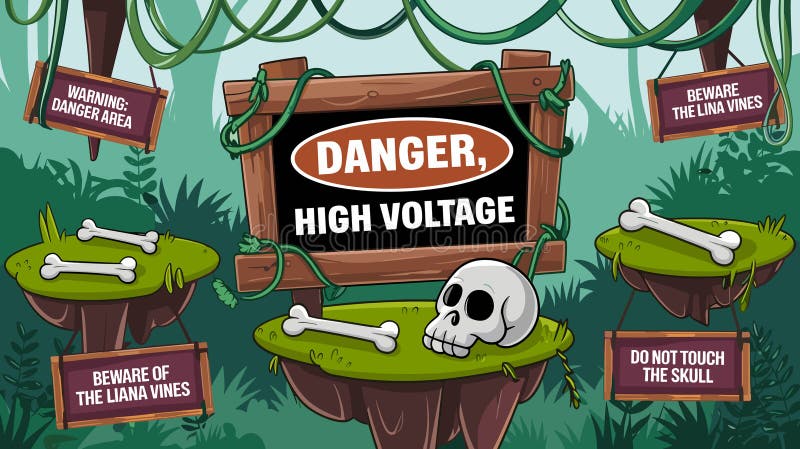 Beware of Danger: High Voltage Sign in a Jungle Setting Stock Vector ...