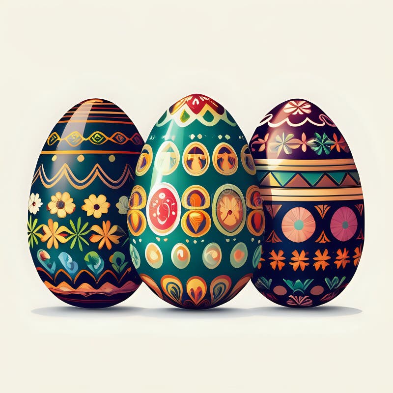 Vibrant Illustrations of Decorated Eggs in Various Patterns and Designs ...