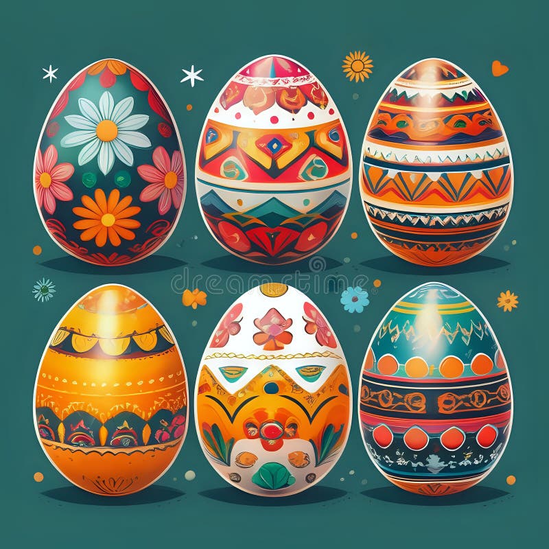 Vibrant Illustrations of Decorated Eggs in Various Patterns and Designs ...