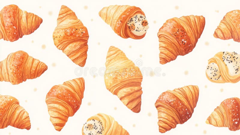 Vibrant Illustrations of Delicious Pastries on Cream Background Stock ...