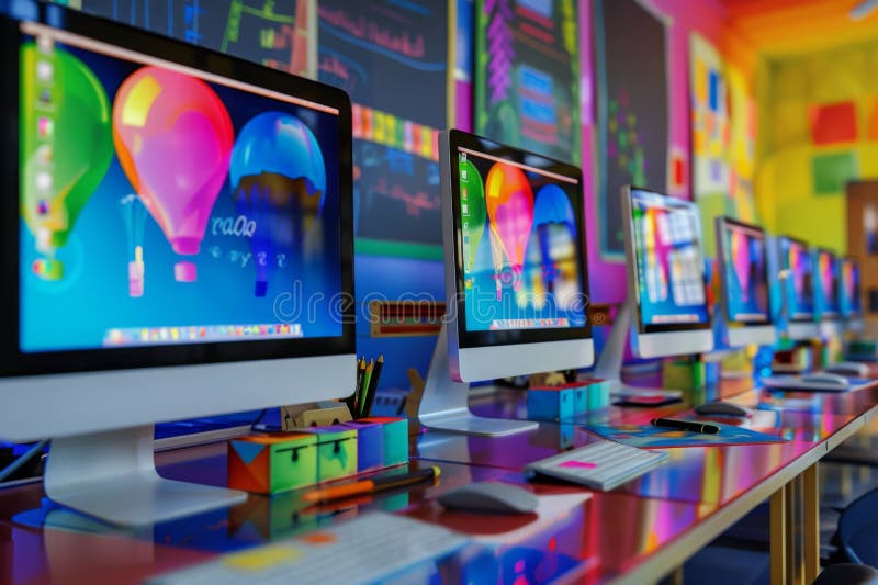 Vibrant IMac Computers in Modern Classroom Setting, Perfect for Design ...