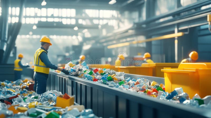 Industrial Recycling Plant: Workers Sorting Waste for a Cleaner Future ...