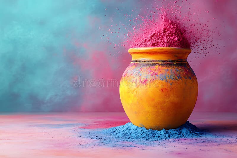 Pink Powder Spills from the Bright Orange Pot, while Blue Powder is ...