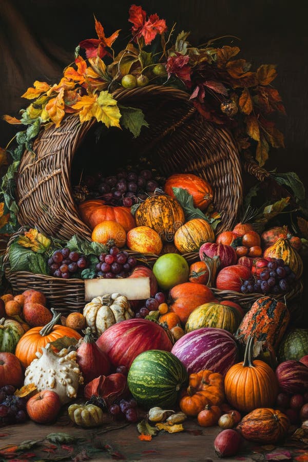 Bountiful Harvest with Cornucopia Stock Illustration - Illustration of ...