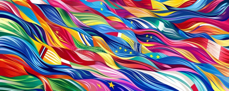 Colorful Waving Flags from Around the World Merging in an Artistic ...