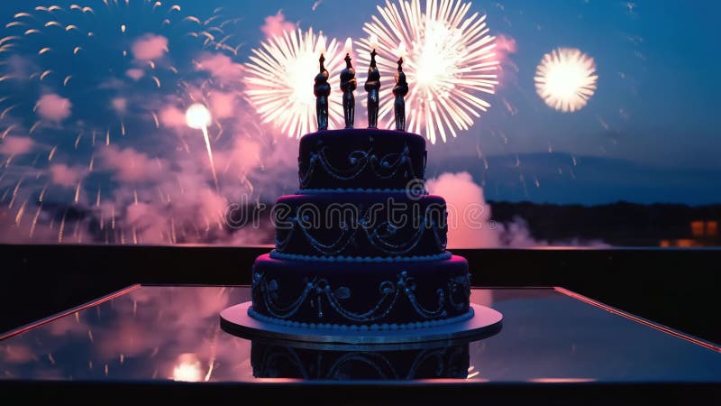 Celebration Cake with Fireworks Display at Night Stock Footage - Video ...