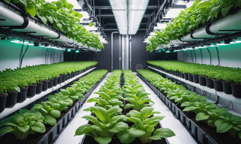 Indoor Hydroponic Farming Under LED Lights Stock Image - Image of ...