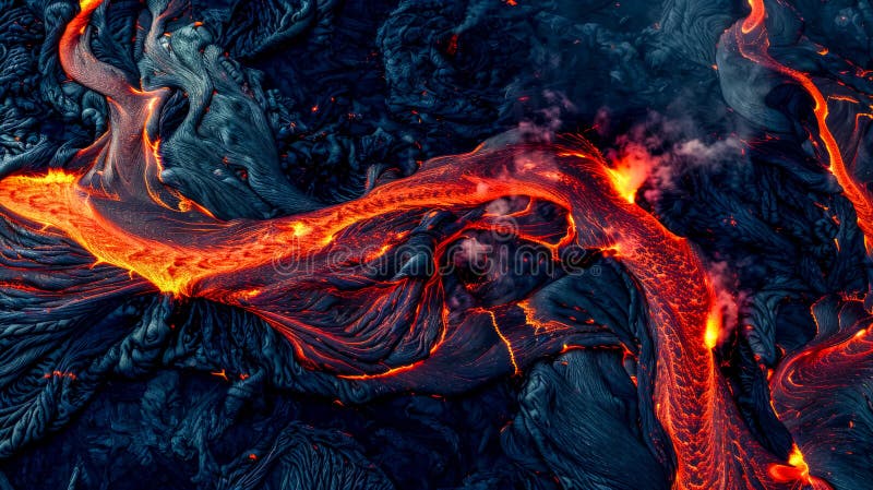 Vibrant Lava Flow at Twilight on Volcanic Terrain Stock Photo - Image ...