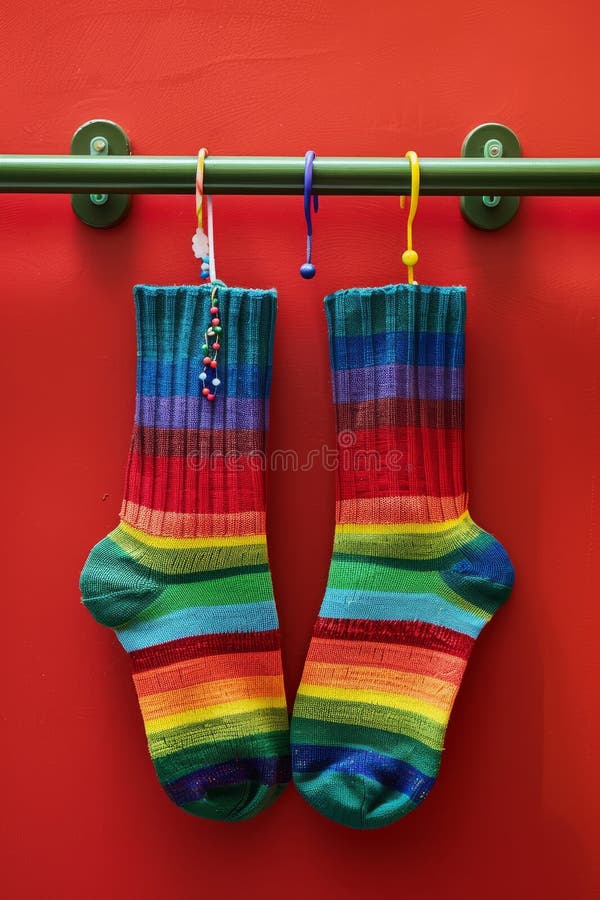 Colorful Rainbow Striped Socks Representing LGBT Pride Hanging Against ...