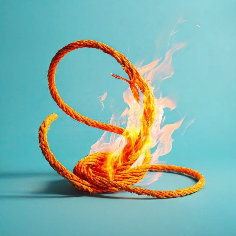 Burning Rope Against a Vibrant Blue Background Stock Photo - Image of ...