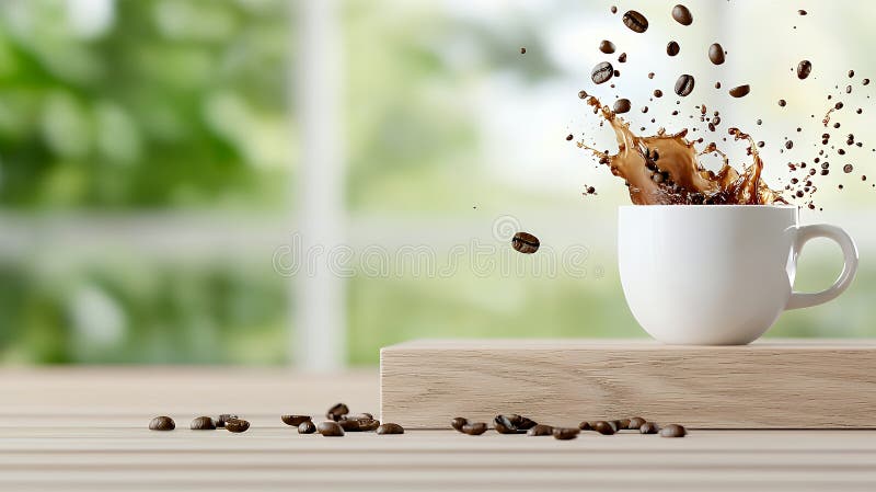 Coffee splash into mug stock illustration. Illustration of white ...