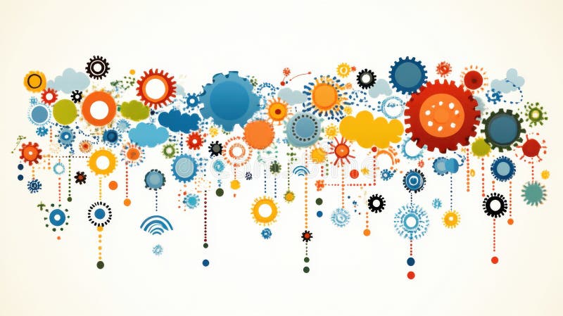 Colorful Gear Network stock illustration. Illustration of collaboration ...