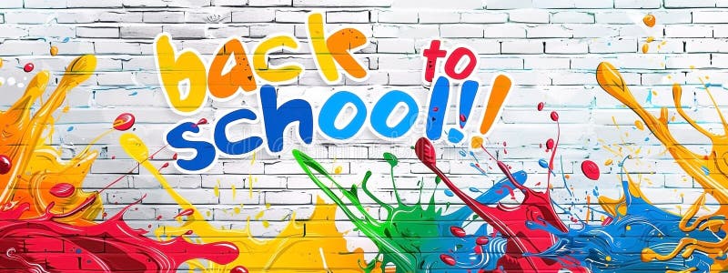 Colorful Back To School Paint Splashes on White Brick Wall - Education ...