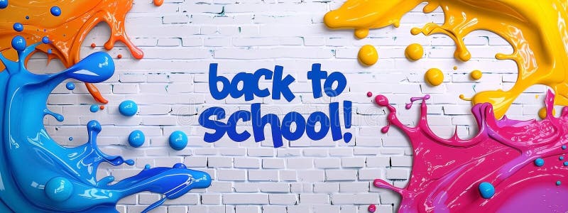 Colorful Back To School Paint Splashes on White Brick Wall - Education ...