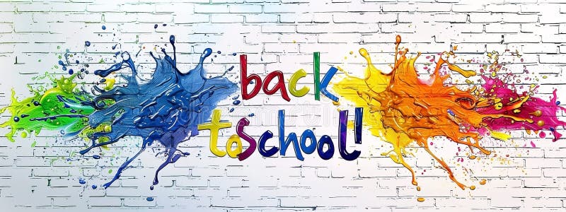 Colorful Back To School Paint Splashes on White Brick Wall - Education ...