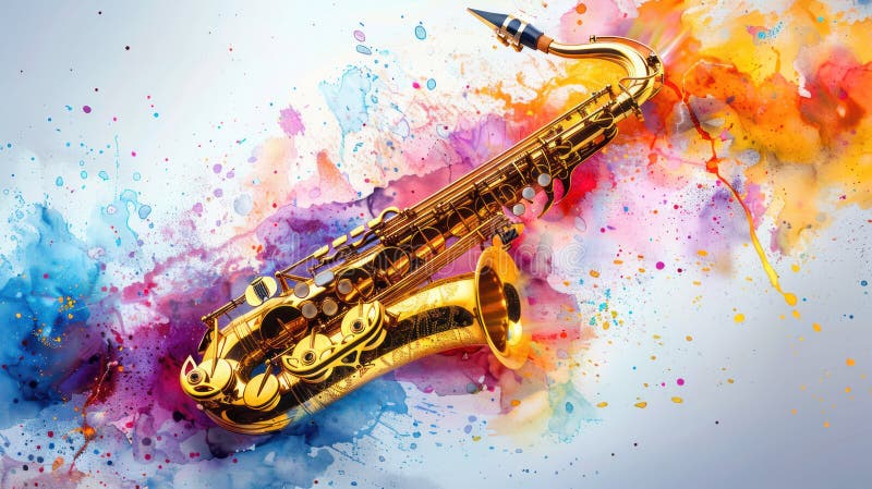Colorful Saxophone Music: Vibrant Drops and Splashes in Background ...