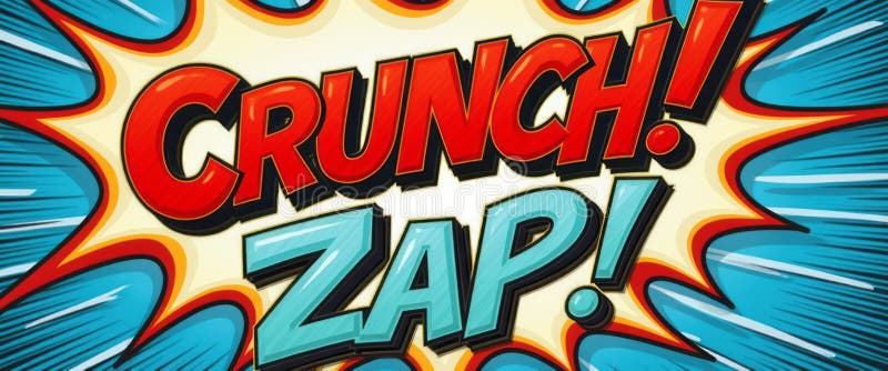 Dynamic Comic-style Explosion with Bold Text CRUNCH and ZAP Stock Photo ...