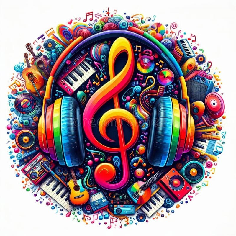 Musical Elements Mix: Vibrant Notes and Instruments Design Stock ...