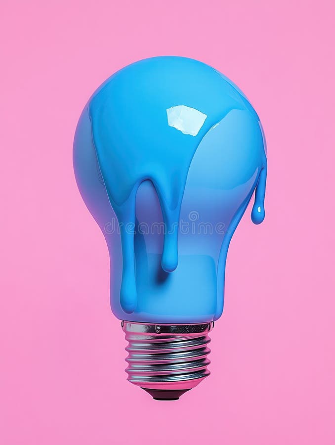 Creative Concept Image of a Light Bulb with Blue Paint Dripping ...