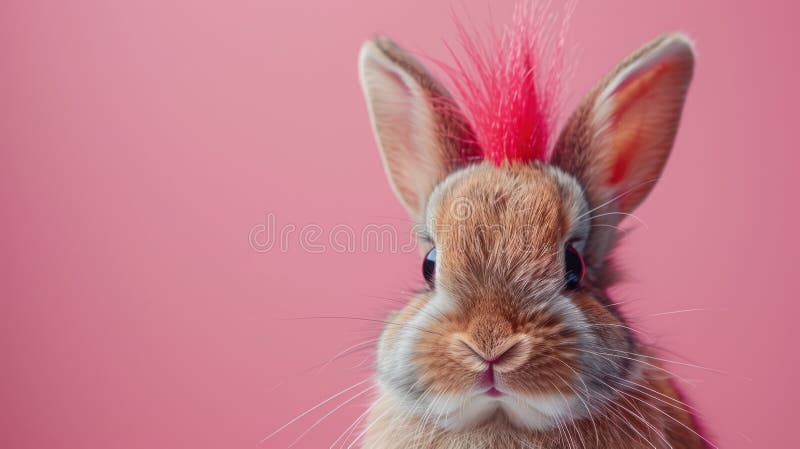 Punk Rock Easter Bunny with Mohawk on Pink Background Stock ...