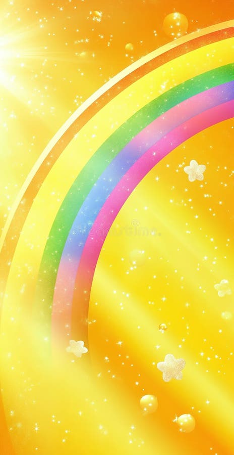 Vivid Rainbow Arc with Sparkling Effects on Bright Yellow Background ...