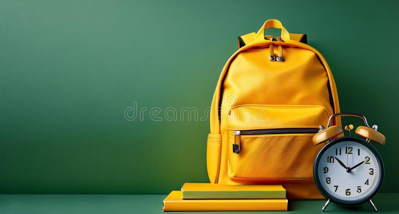Yellow Backpack with Alarm Clock and School Equipment - Back To School ...