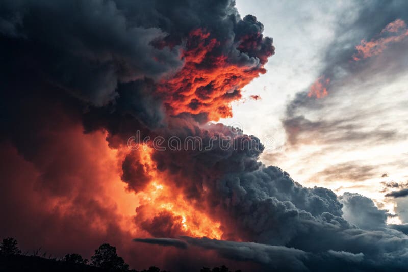 Flaming Red Fire in the Sky Cloudscape Background Stock Illustration ...