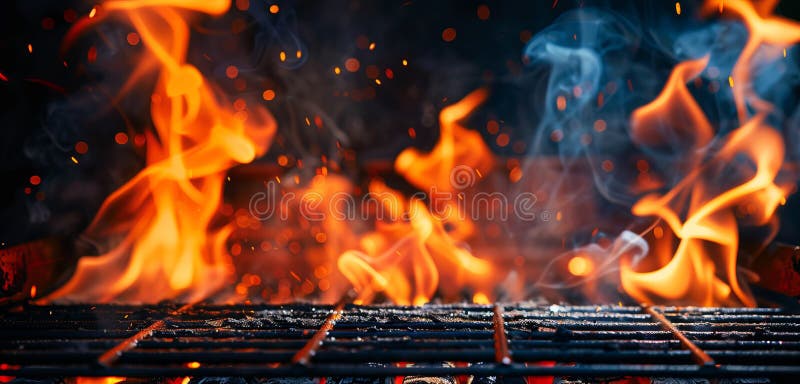 Close-up of a Grill with Fiery Flames. Perfect for Barbecue-themed ...