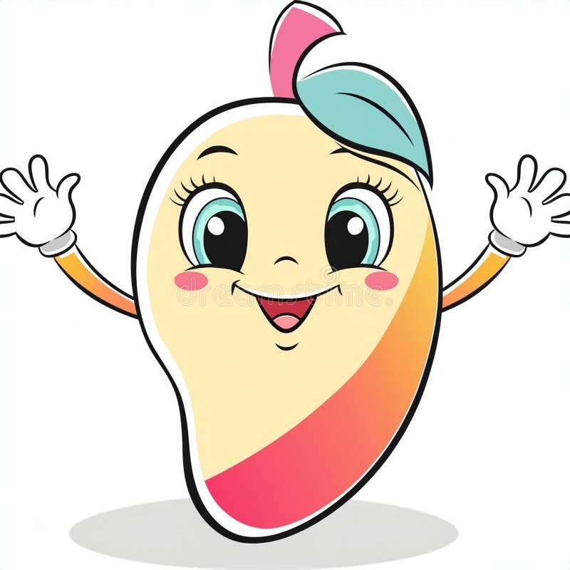 A Mango with a Cheerful Face and Waving Hands Stock Illustration ...