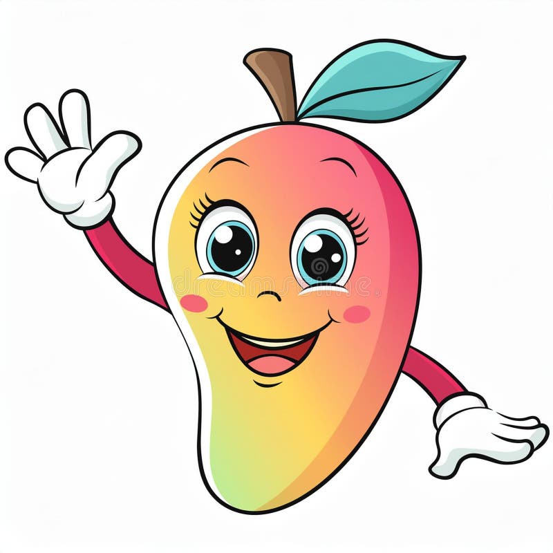 A Mango with a Cheerful Face and Waving Hands Stock Illustration ...