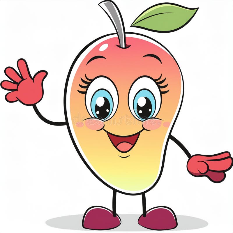 A Mango with a Cheerful Face and Waving Hands Stock Illustration ...