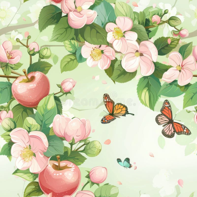 Vibrant Image of Pink Blossoms on an Apple Tree with Fluttering ...