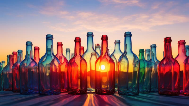 Abstract Color Background with a Collection of Empty Bottles Stock ...