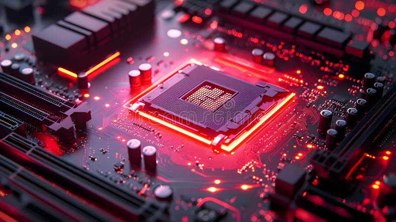 CPU in Red Glow stock image. Image of generated, gadget - 372832989