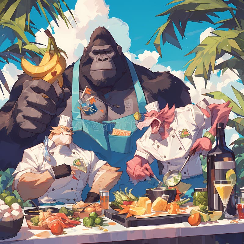 Jungle Cooking Extravaganza with Unique Animal Chefs Stock Illustration ...