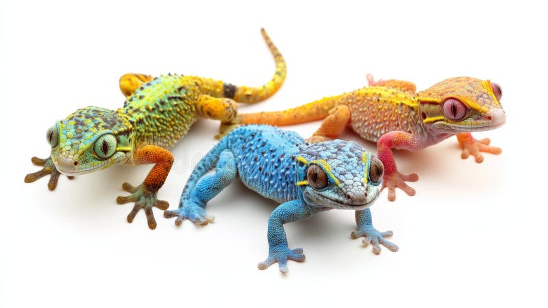 Colorful Geckos Isolated on White Background for Stock Photography ...