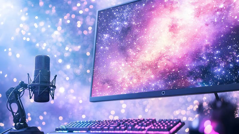 Streaming Setup Galaxy Background Mic Keyboard AI Generated. Stock ...