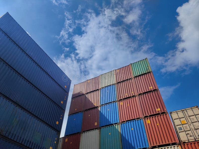 Colorful Shipping Containers Port Under Vivid Blue Sky Stock Photos ...
