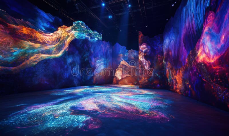 Vibrant Immersive Art Installation Colorful Light Projections Abstract Patterns Stock Photos ...