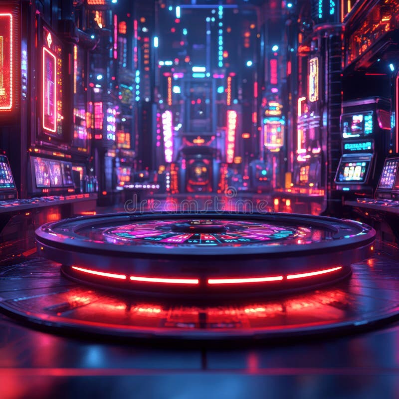 A Vibrant, Immersive Futuristic Arcade Scene with High-tech Gaming ...