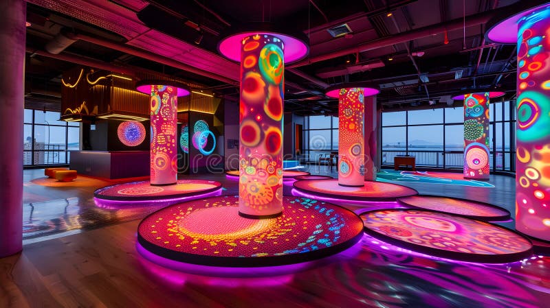 A Vibrant, Immersive Space Featuring Colorful Light Displays and ...