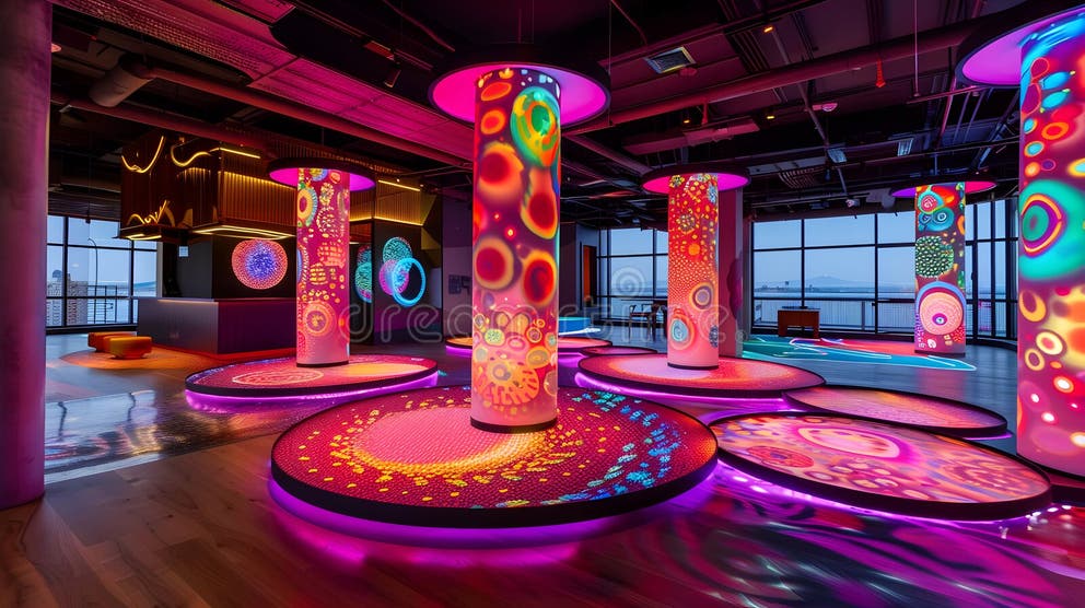A Vibrant, Immersive Space Featuring Colorful Light Displays and ...