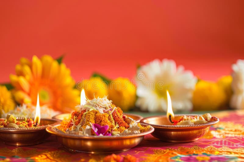 Vibrant Indian Diwali Celebration with Flowers and Diyas Stock ...