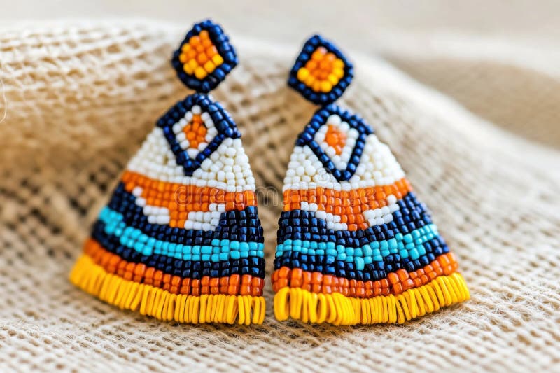 Vibrant Indigenous Beaded Earrings with Bold Geometric Patterns ...